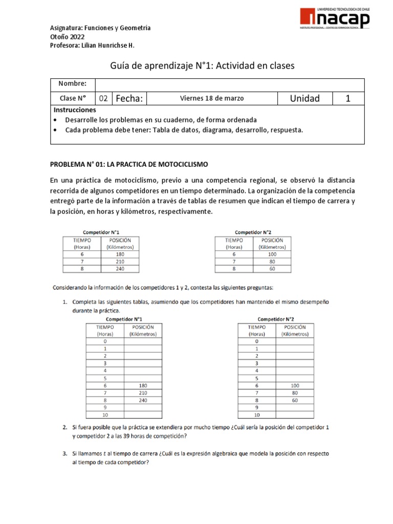 Guía de Aprendizaje N°1: Actividad en Clases: Instrucciones | PDF