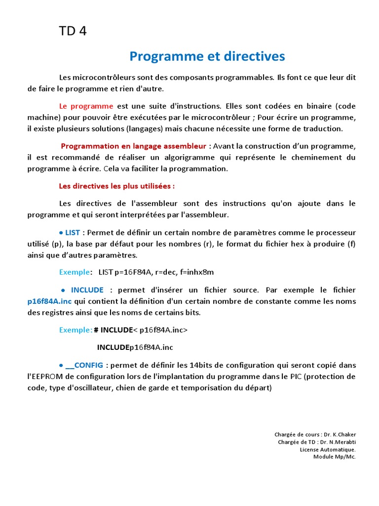TD4 Pic16f84 | PDF | Code source | Programmation