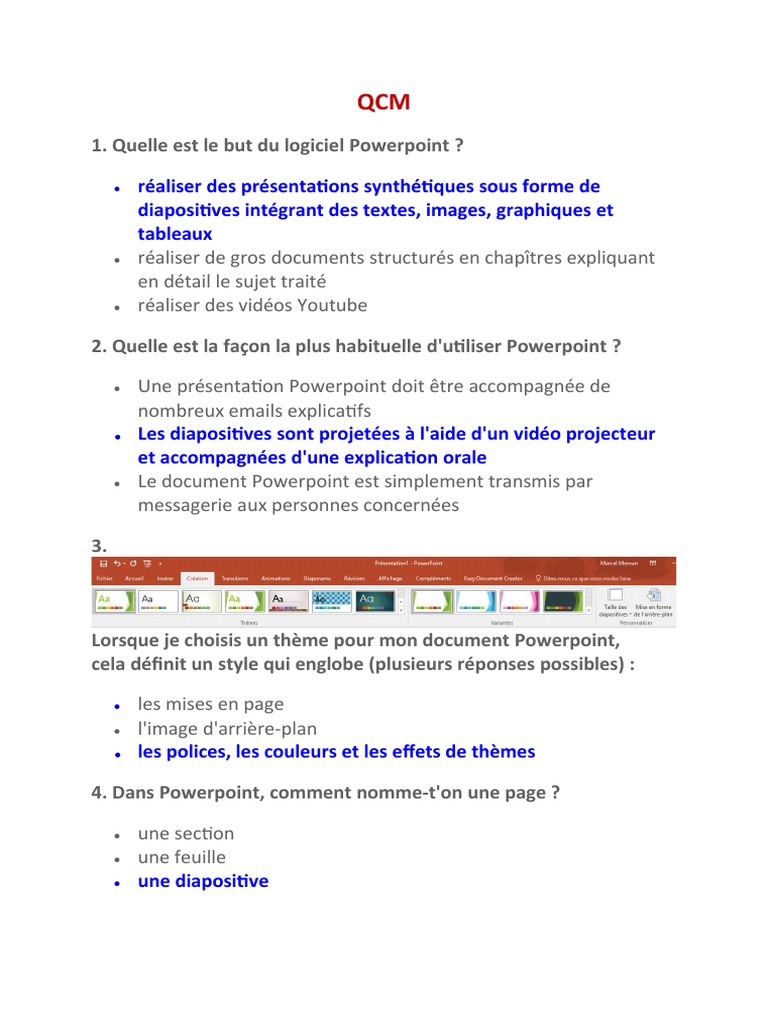 QCM 2 | PDF | Microsoft Powerpoint | Microsoft Excel