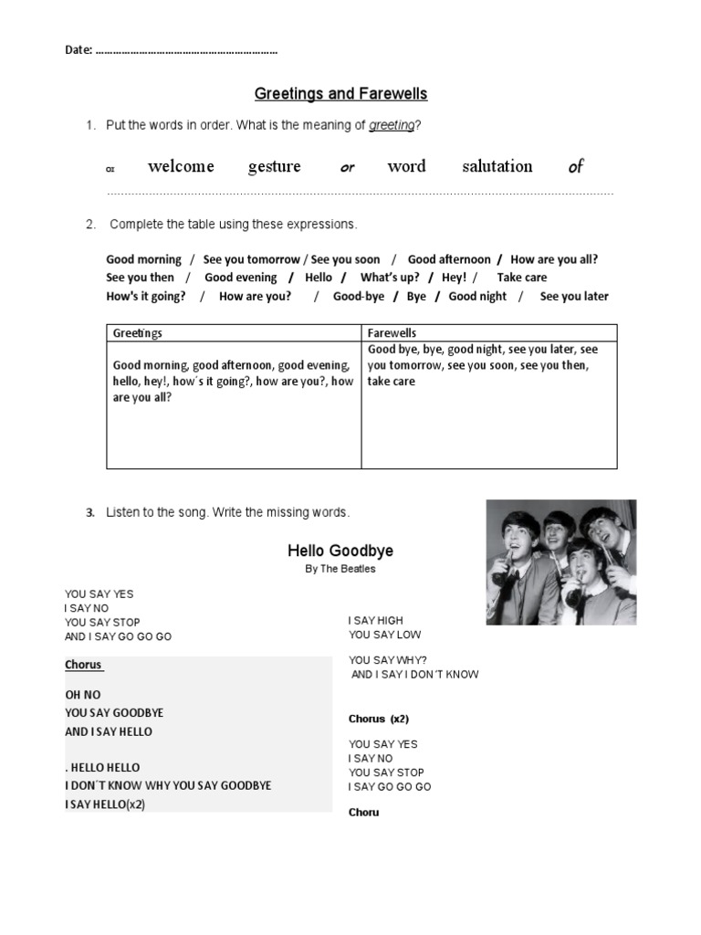 Welcome Gesture Word Salutation: Greetings and Farewells | PDF ...