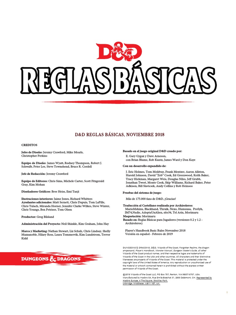 D&D Reglas Básicas, Noviembre 2018 | PDF | Calabozos y Dragones | Juegos de rol