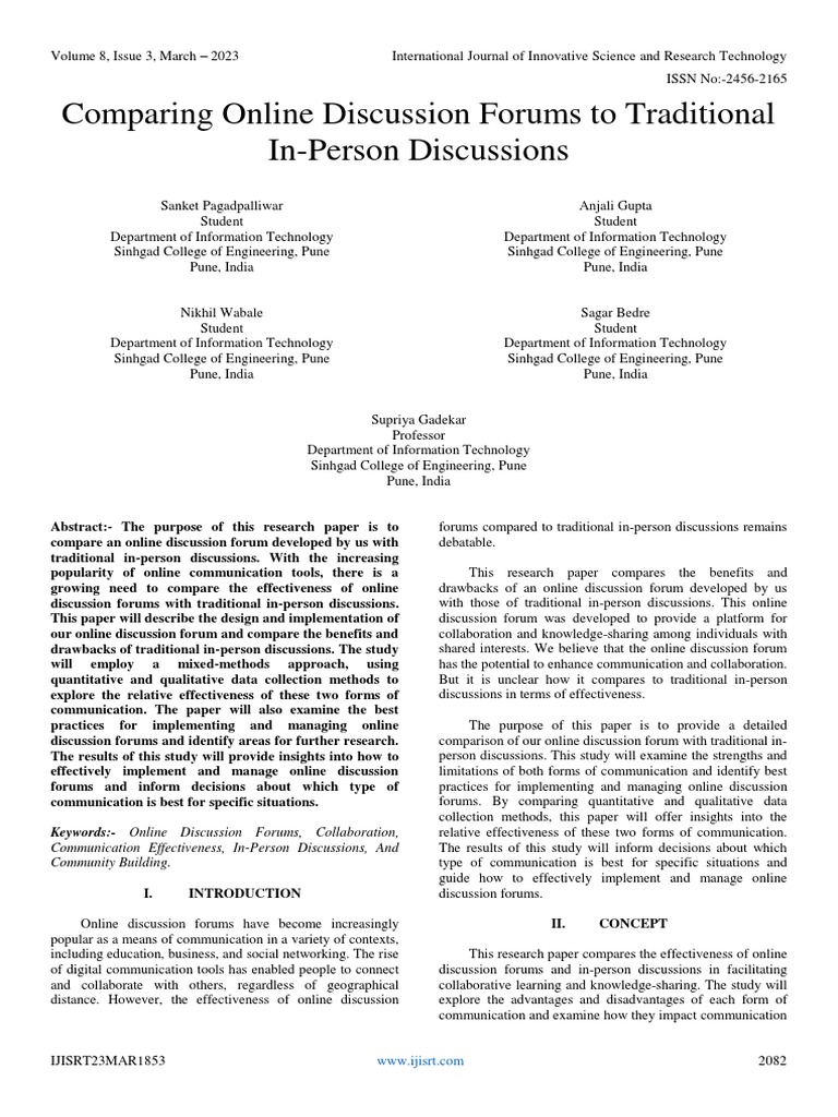 Comparing Online Discussion Forums To Traditional In-Person Discussions ...