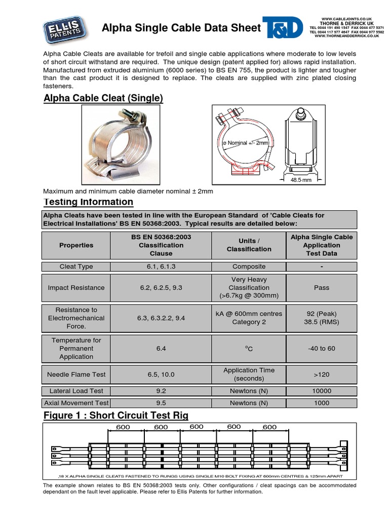 Alpha Single Cable Data Sheet | PDF | Manufactured Goods | Electrical ...