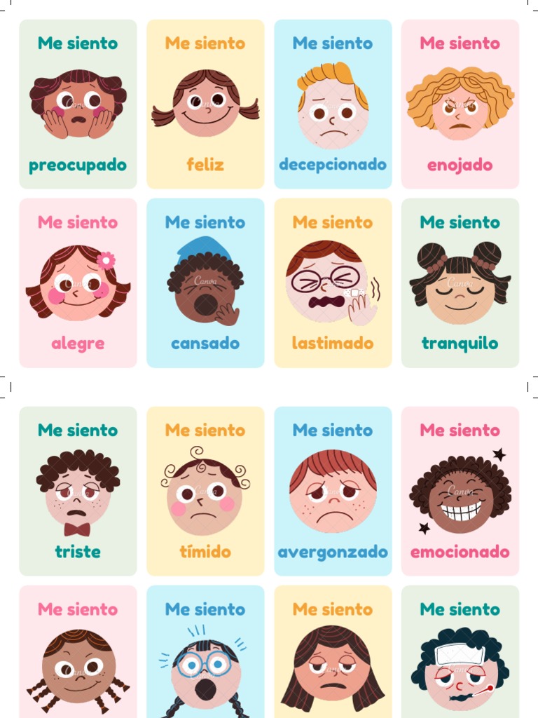 Emociones Simple Ilustración Flashcard Tarjetas | PDF