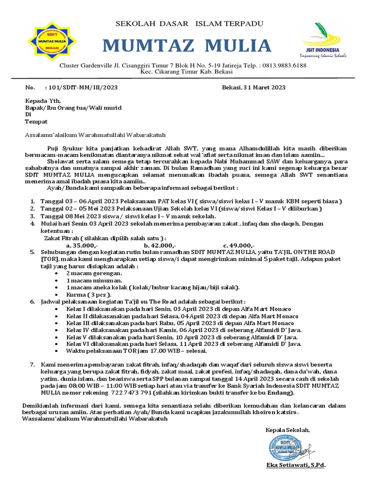 Surat Pemberitahuan TOR & Zakat | PDF
