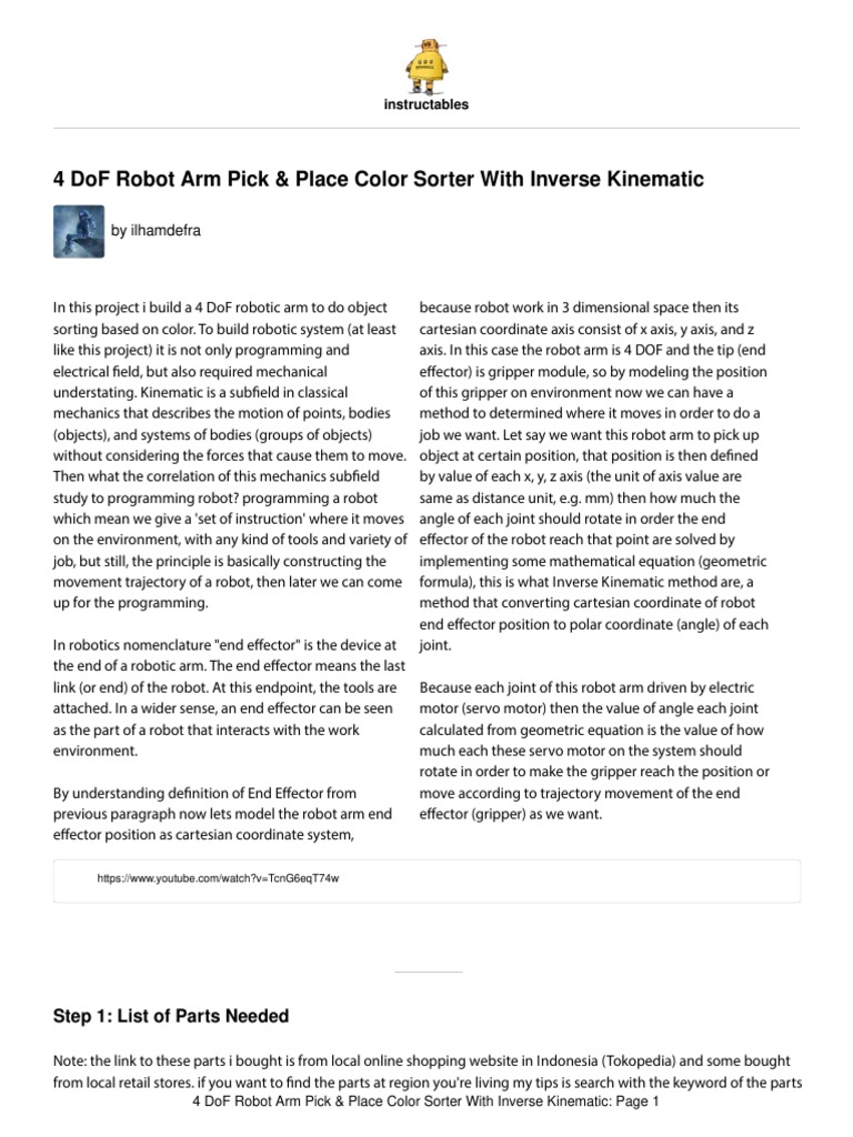 4 DoF Color Sorting Robot Arm Guide | PDF | Kinematics | Rotation