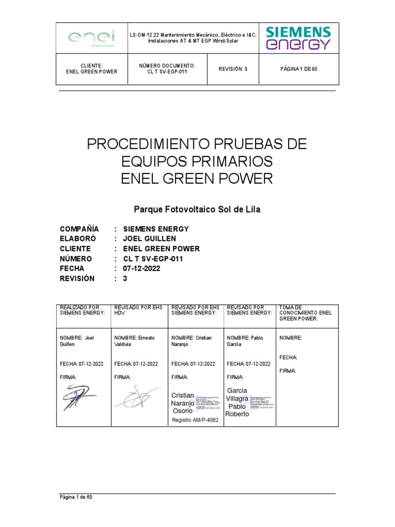 Procedimiento de Pruebas A EEPP - Rev.3 | PDF | Aislador (Electricidad ...