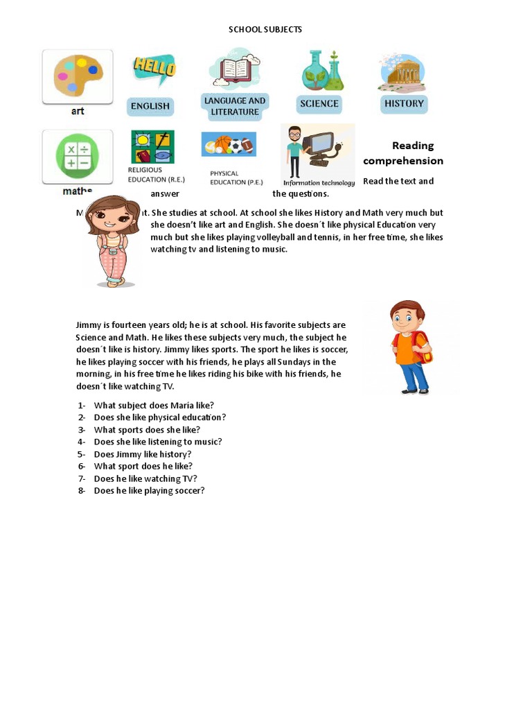 SCHOOL SUBJECTS Worksheet | PDF