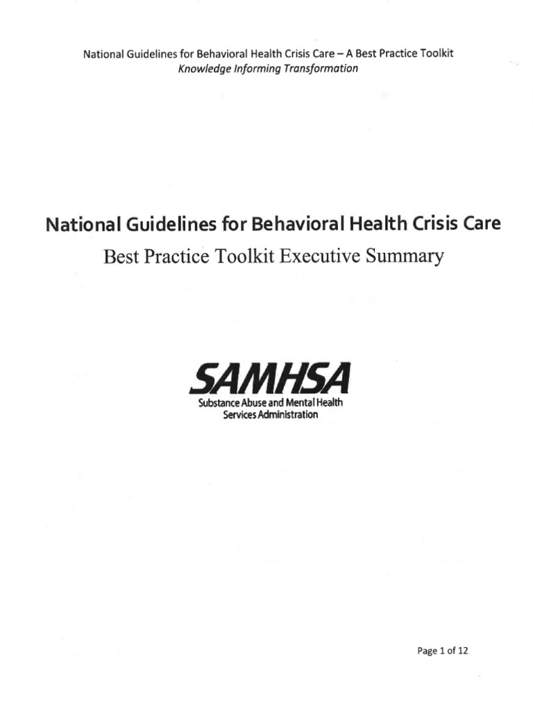 SAMHSA Natl Guidelines For BH Crisis Care | PDF