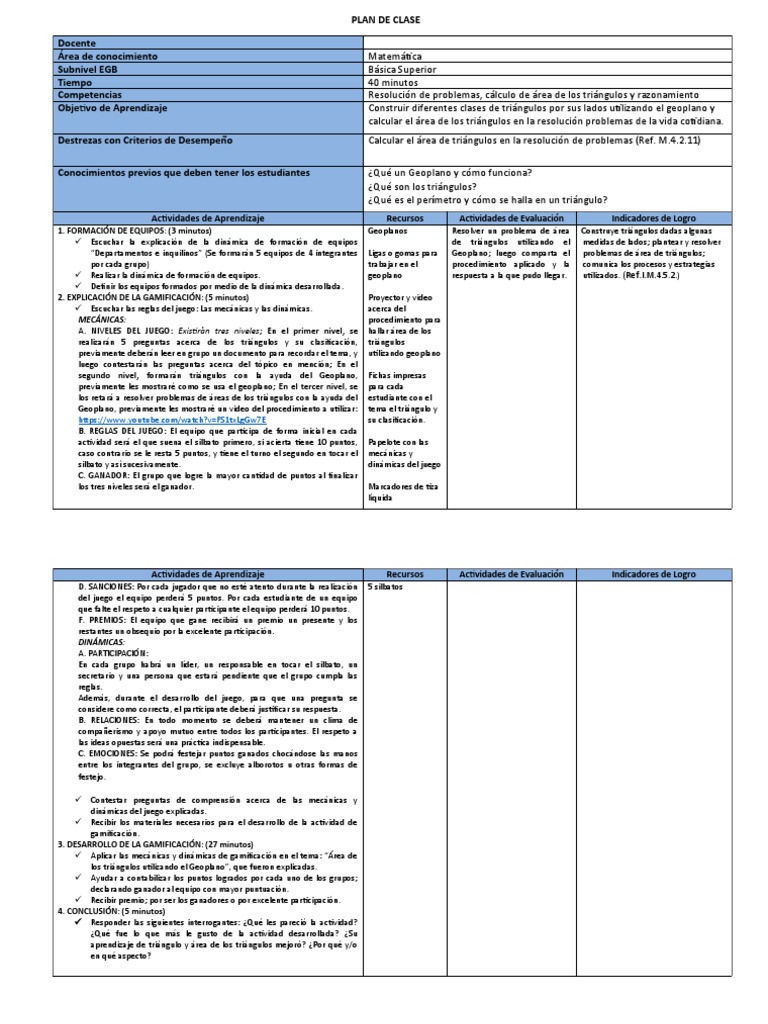 Plan de Clase Demostrativa | PDF | Triángulo | Ciencia cognitiva