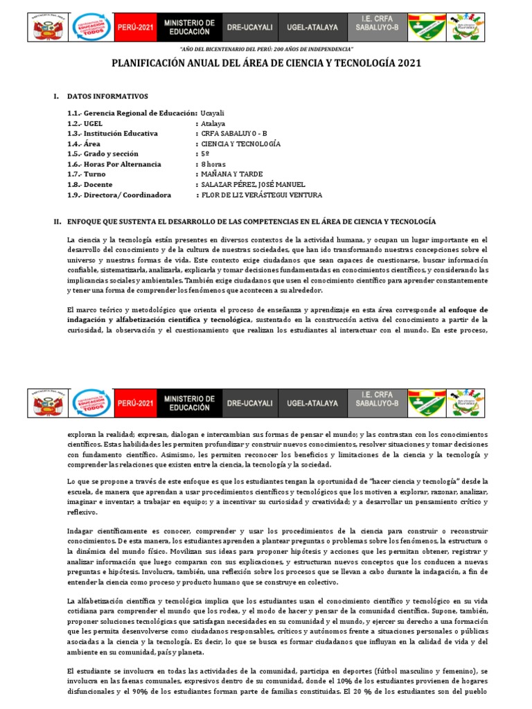 PLANIFICACIÓN ANUAL 2021-CyT - 5º | PDF | Marketing | Pensamiento