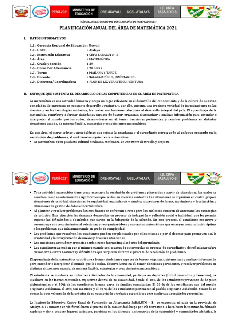 Planificación Anual 2021 Matemática 3º Pdf Aprendizaje Maíz 5434