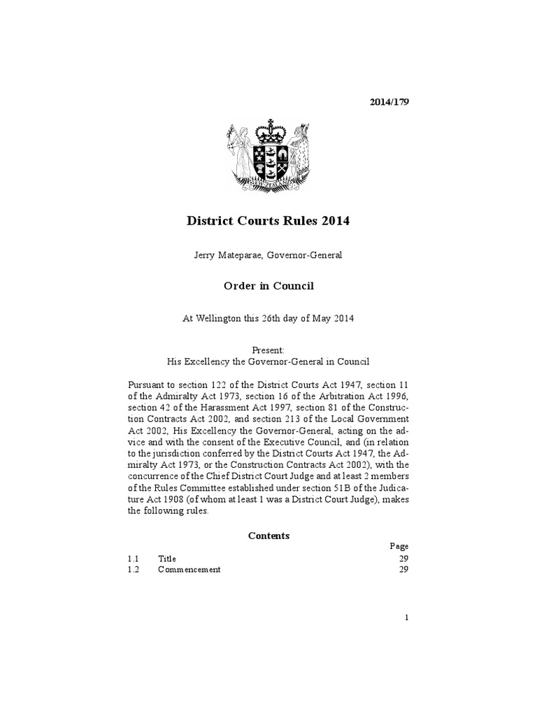 District Courts Rules 2014: Order in Council | PDF | Costs In English ...