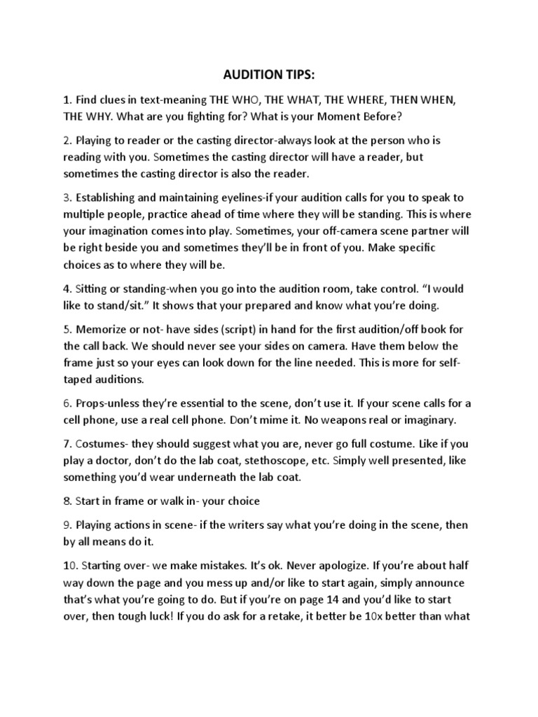 Audition Tips | Download Free PDF | Audition