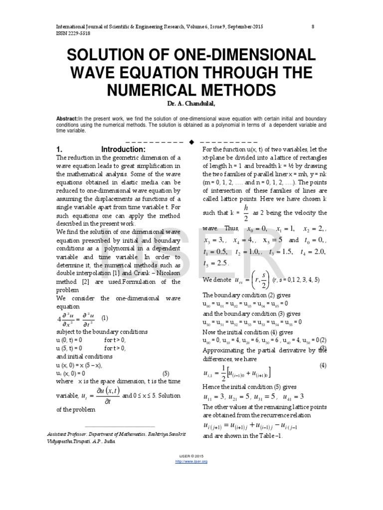 SOLUTION-OF-ONE-DIMENSIONAL-WAVE-EQUATION-THROUGH-THE-NUMERICAL-METHODS | PDF | Equations | Wave ...