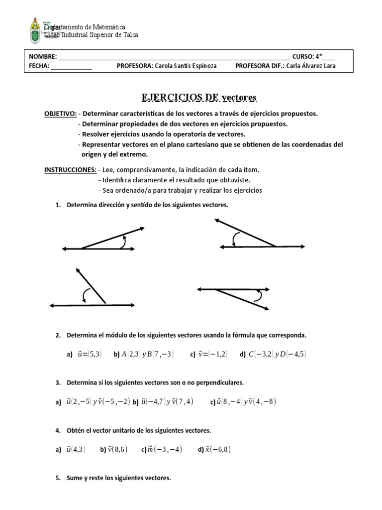 Guia De Vectores 4 Medio Pdf Vector Euclidiano Matemáticas