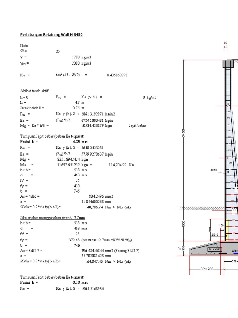 Retaining Wall Calculation Guide | PDF