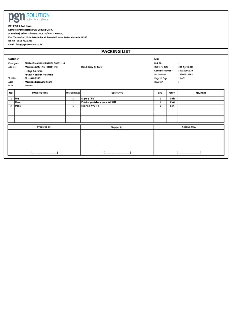 Packing List Material Transfer | Download Free PDF | Office Equipment ...