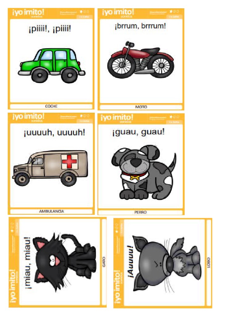 Tarjetas Onomatopeyas | PDF