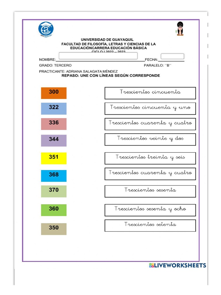 Ficha de Escritura de Numeros para TERCERO | PDF
