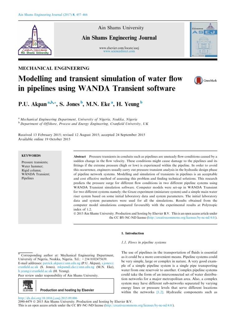 2017 Modelling and Transient Simulation of Water Flow in Pipelines ... 2017 Modelling and Transient Simulation of Water Flow in Pipelines ...