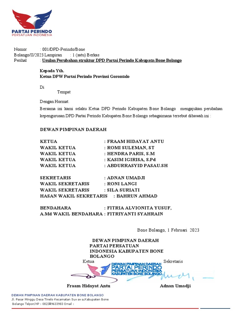 Usulan Perubahan Struktur DPD Perindo | PDF
