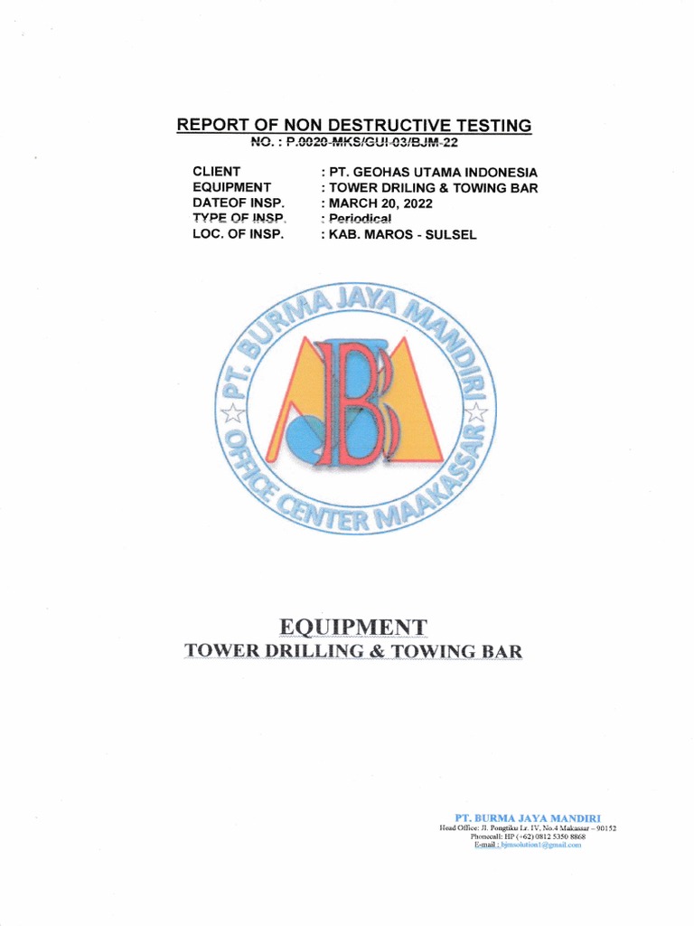 NDT Report - Tower Drilling& Towing Bar | PDF | Nondestructive Testing ...