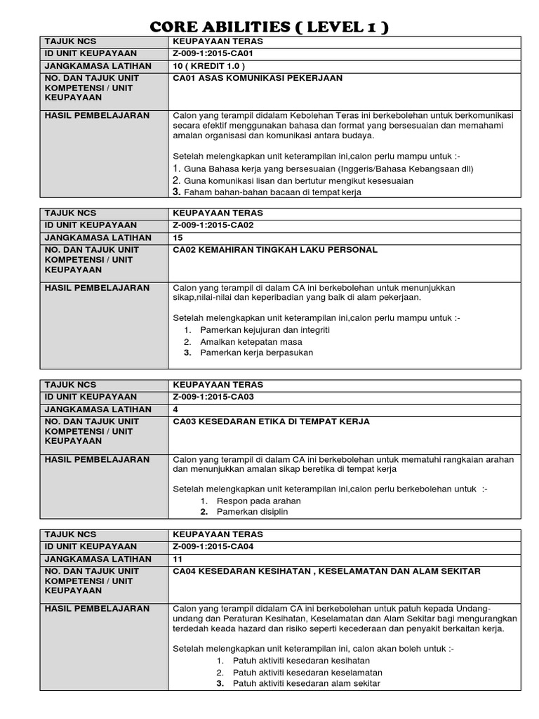 Ringkasan Core Abilities Level 1 Dan 2 | PDF
