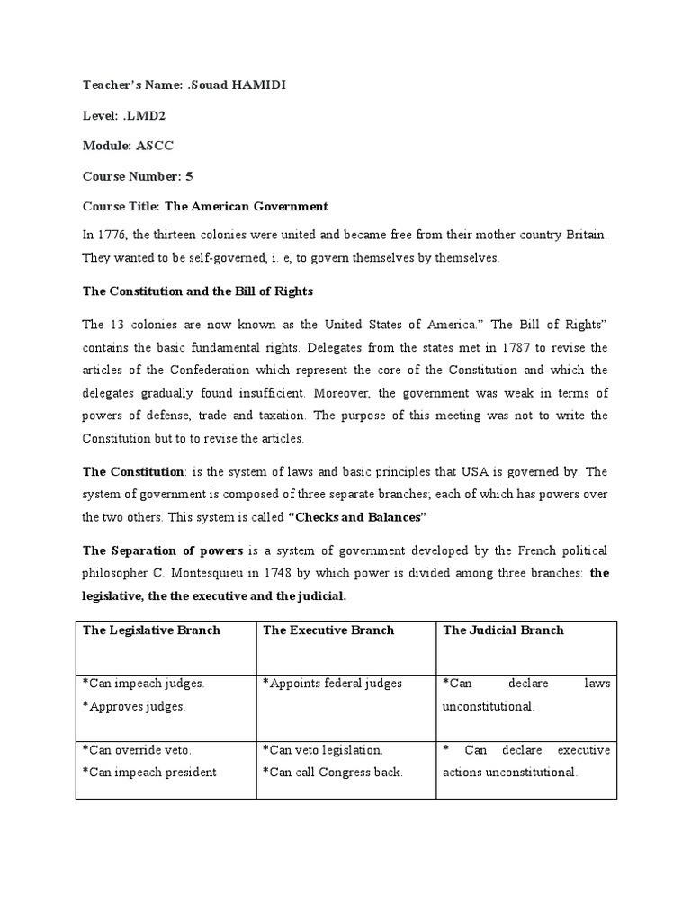 American Government Constitution and Bill of Rights | PDF | United ...