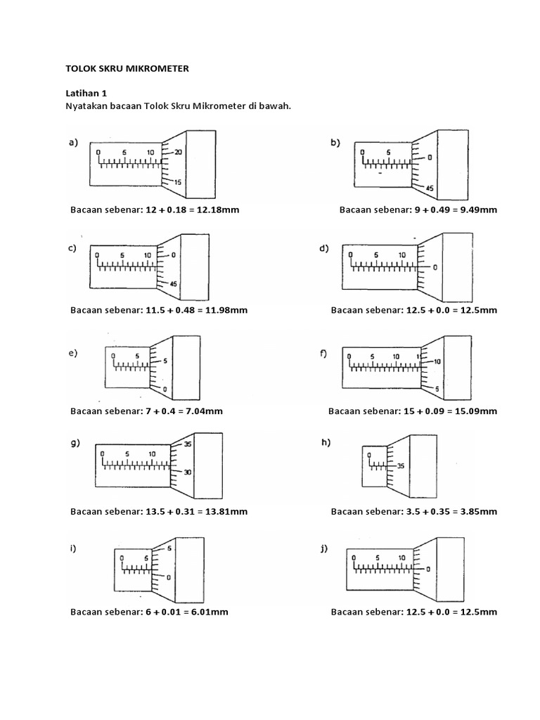 Tolok Skru Mikrometer Latihan 1 | PDF