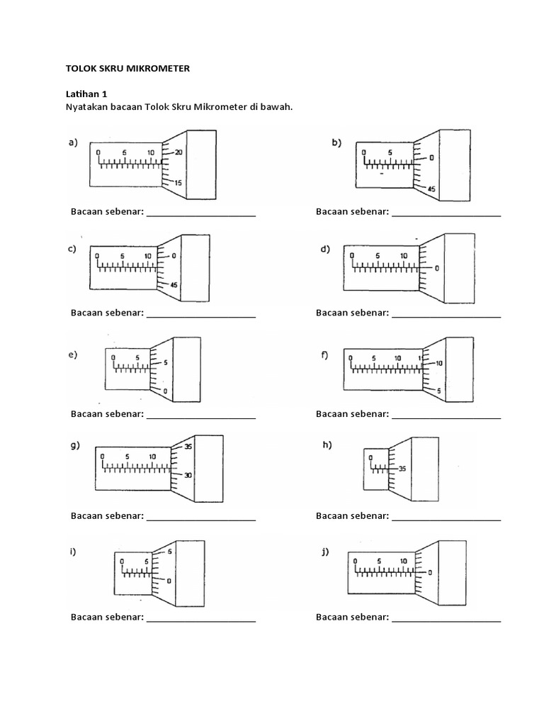 Tolok Skru Mikrometer Latihan 1 | PDF