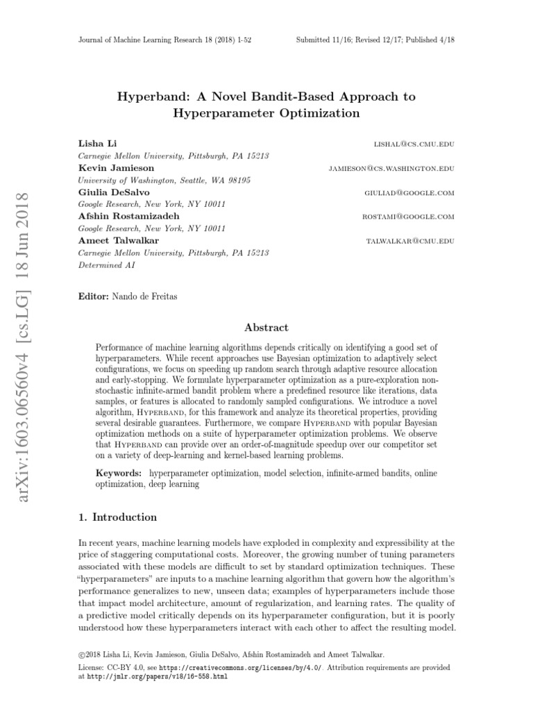 Hyperband: Fast Hyperparameter Optimization | PDF | Mathematical Optimization | Deep Learning
