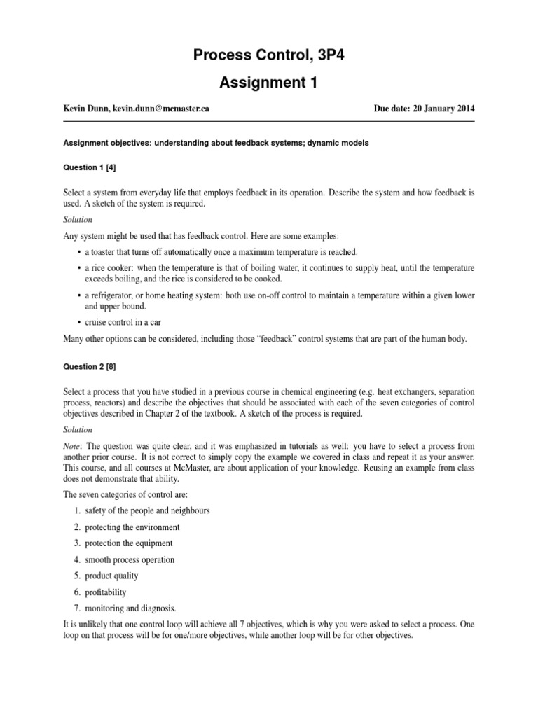 Process Control, 3P4 Assignment 1: Assignment Objectives: Understanding ...