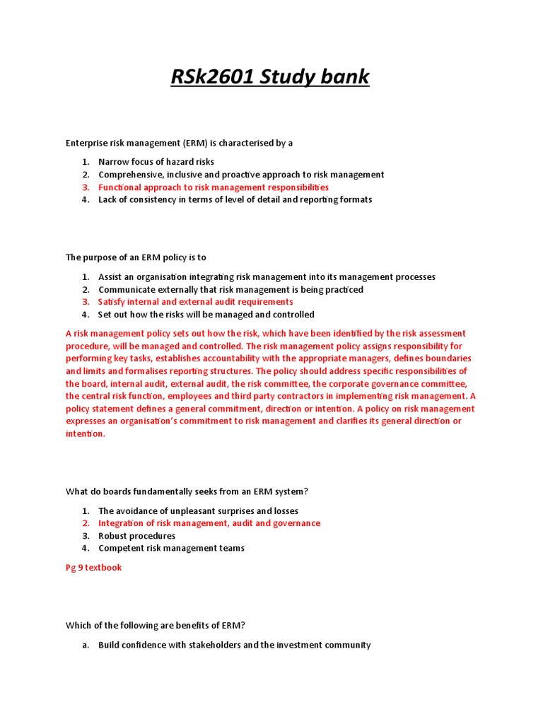 RSK2601 Complete Questions Answers | PDF | Risk | Risk Management