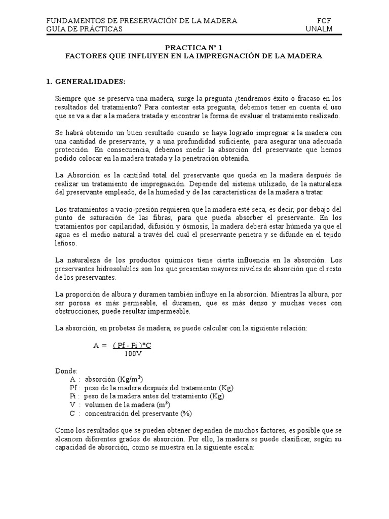 Practica #1 Factores Que Influyen en La Impregnación de La Madera | PDF ...