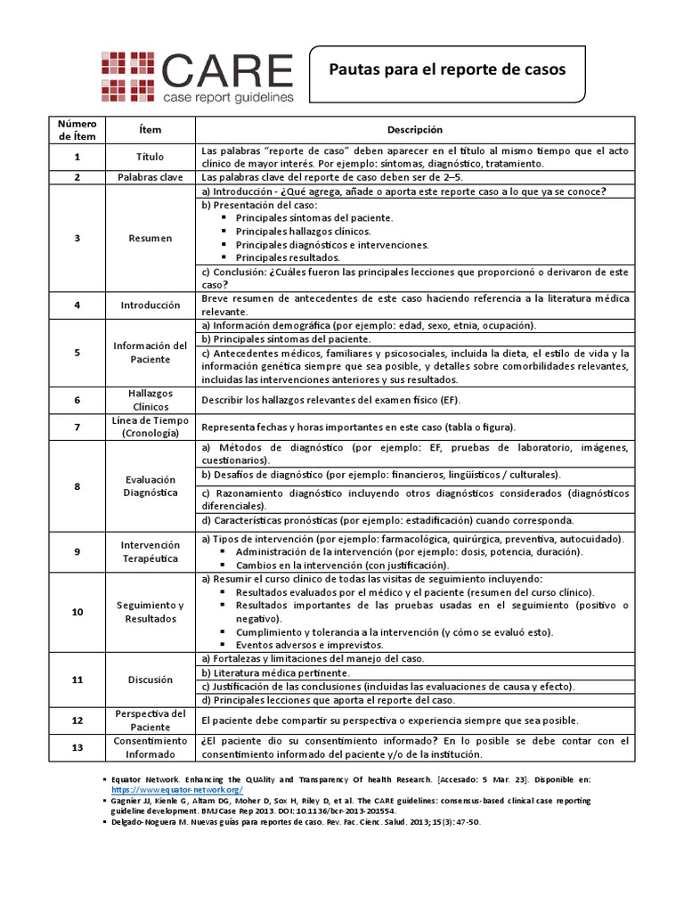 Care - Case Report Guidelines en Español | PDF | Diagnostico medico ...