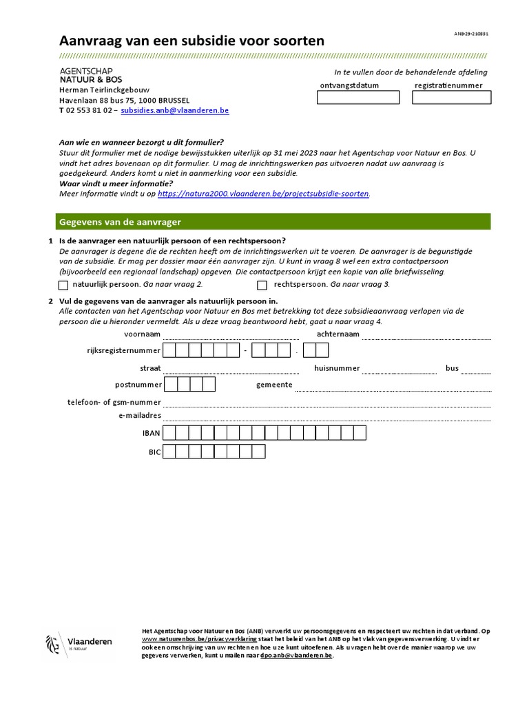 Aanvraagformulier Projectsubsidie Soorten 2023 | PDF