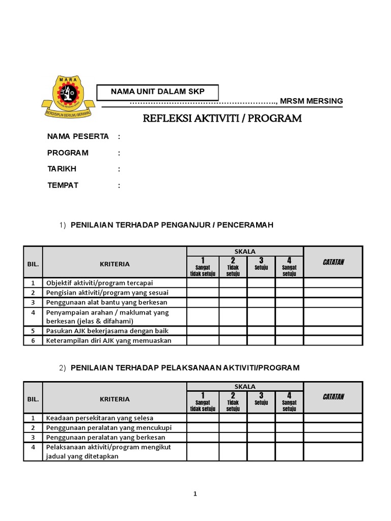 FORMAT REFLEKSI AKTIVITI SKP 2021 Contoh | PDF