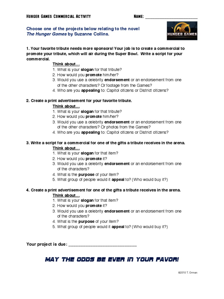 Write A Hunger Games Commercial Activity | PDF | Communication | Leisure