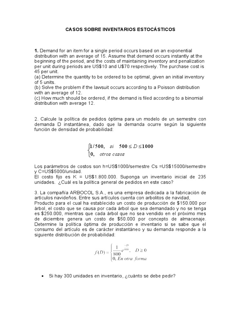 Taller Modelos de Inventarios Estocasticos 2023-1 | PDF | Inventario | Probabilidad
