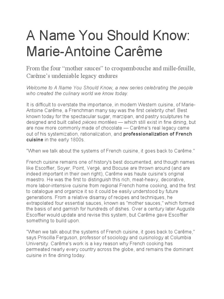 Classic and Modern Kitchen Brigade | PDF | Sauce | French Cuisine