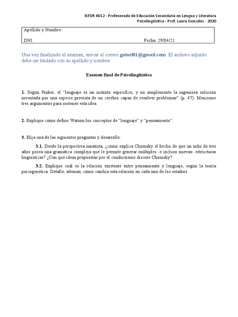 Examen Final 2020 | PDF