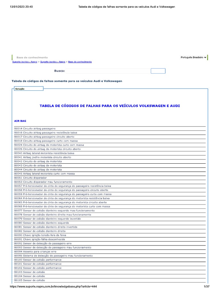 Tabela Codigo Falha | PDF