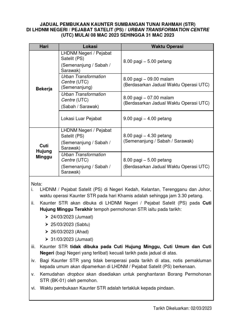 Jadual Perkhidmatan KaunterBKK LHDNM | PDF