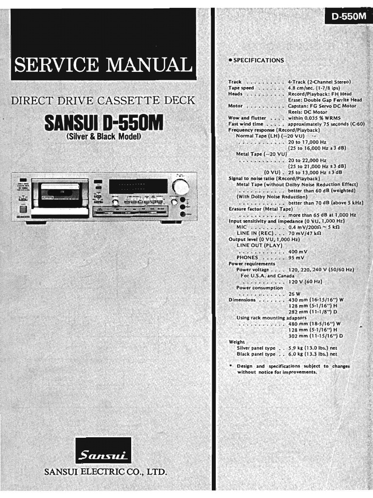 Sansui D 550 M Service Manual | PDF