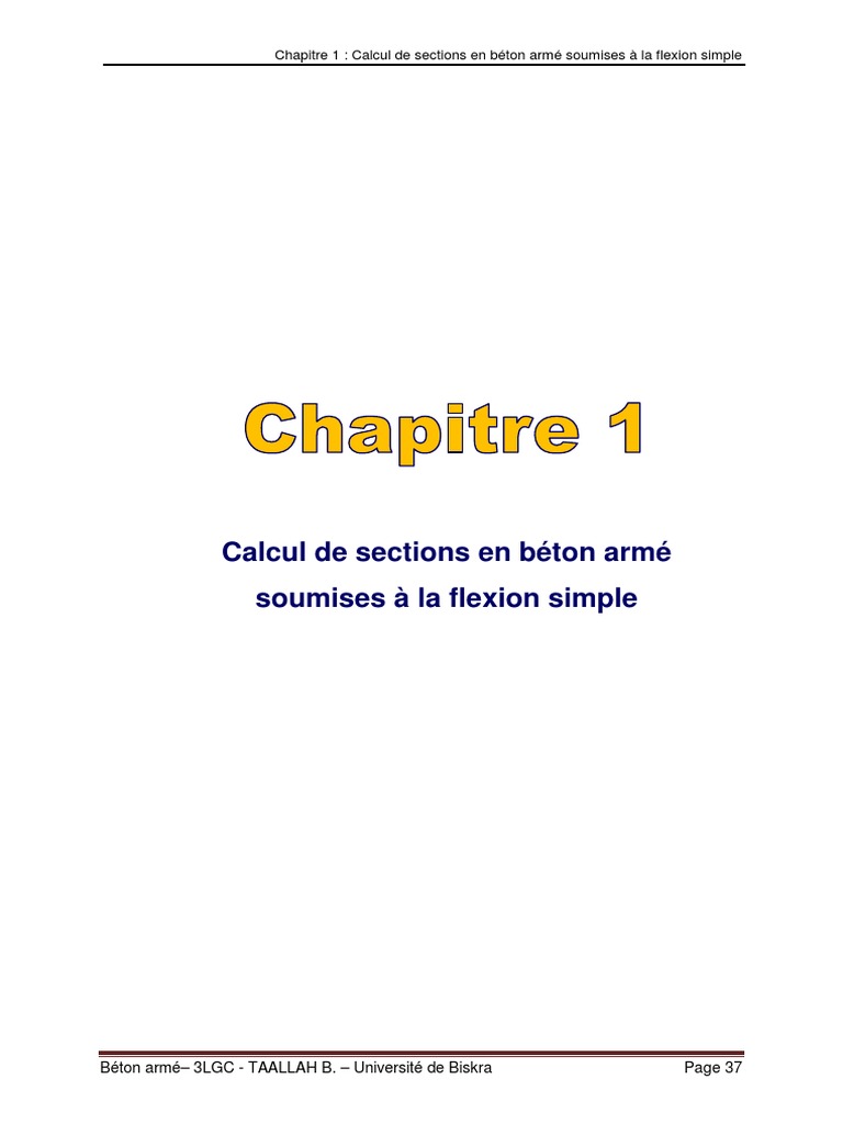 BA II - Chapitre 1 - Calcul de Sections en Béton Armé Soumises À La Flexion Simple | PDF | Béton ...