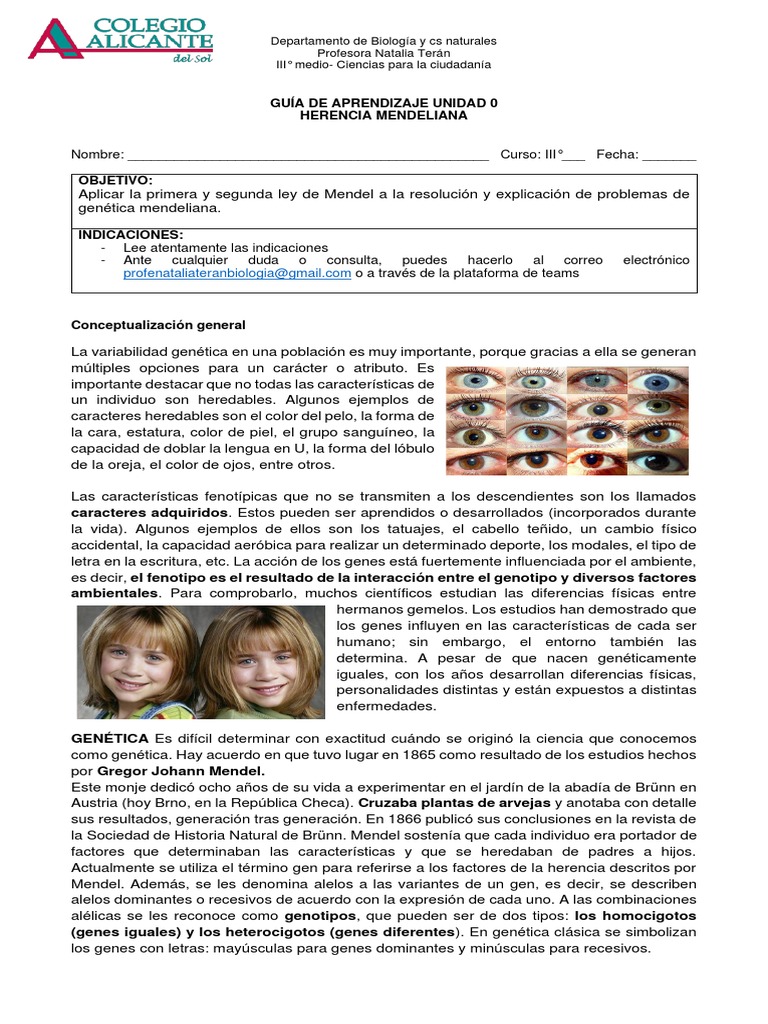 Guía de Ejercitación Genética Mendeliana | PDF | Dominancia (Genética) | Alelo