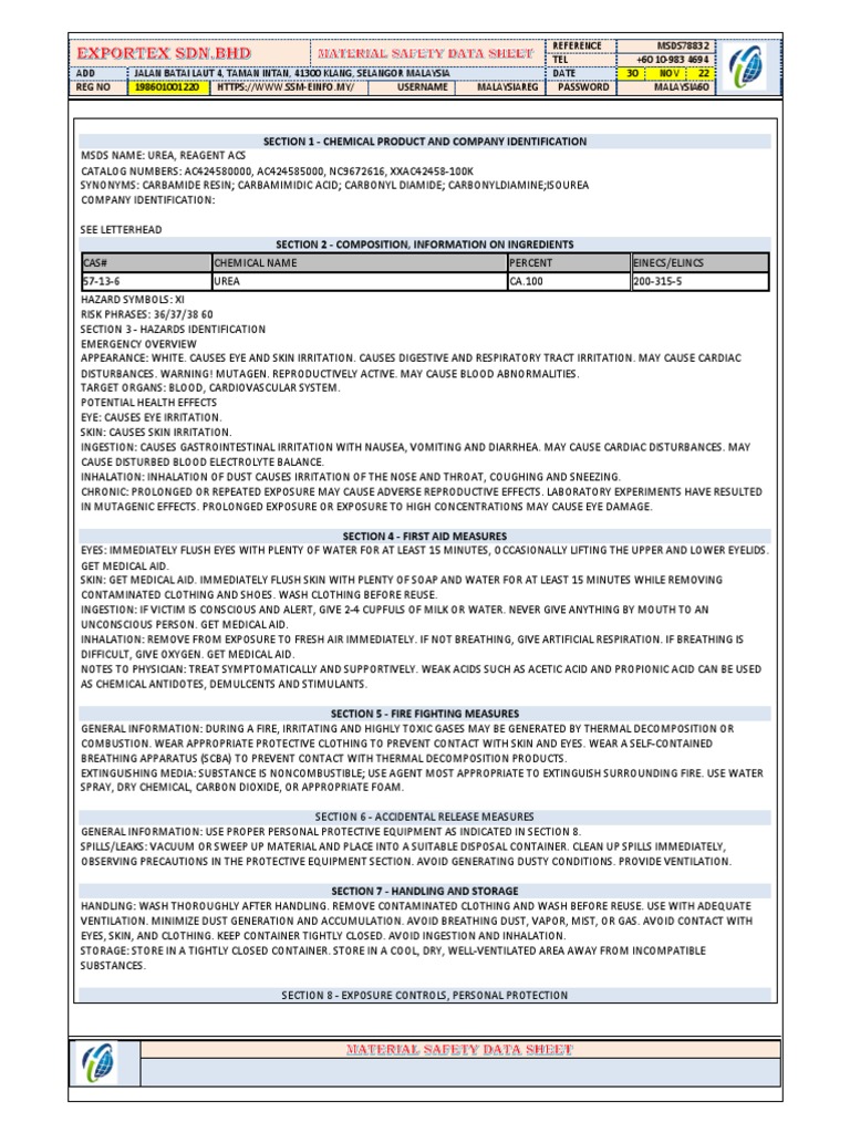 Urea MSDS | PDF | Breathing | Personal Protective Equipment