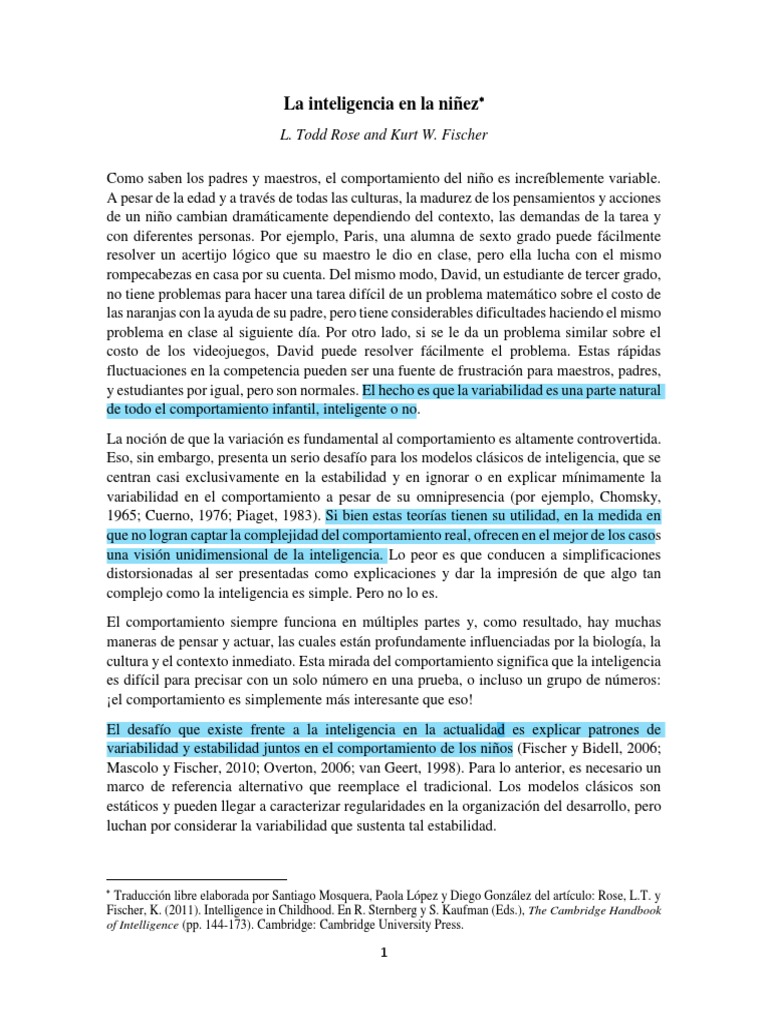 Rose & Fischer - 2011 - Traducción | PDF | Inteligencia | Aprendizaje