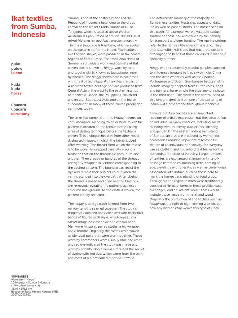 Ikat Textiles From Sumba, Indonesia | PDF | Textiles | Clothing